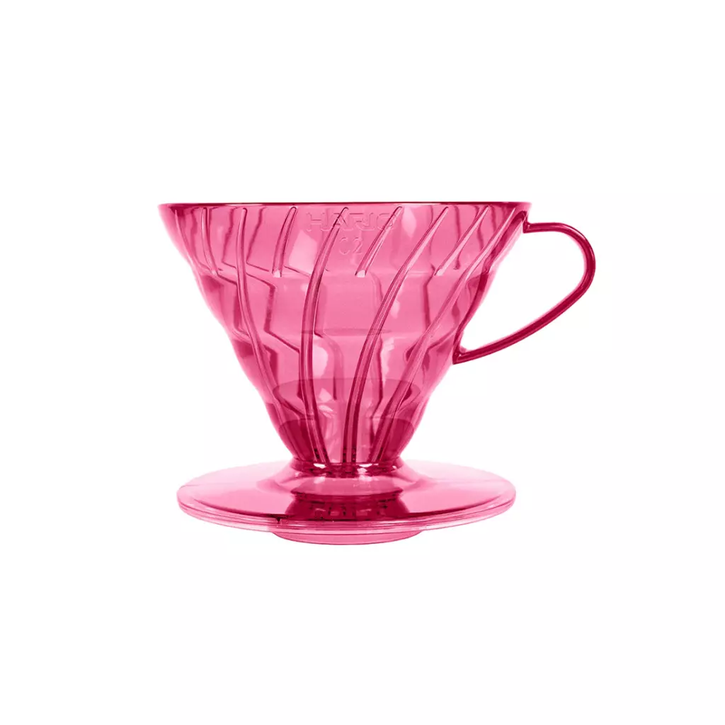Dripper Hario V60-02 plastový průhledný růžový | Lázeňská káva